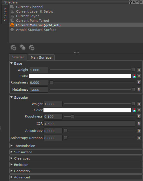 Opening the Shaders Palette
