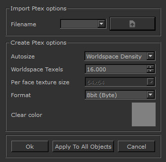 Setting the Ptex Face Texture Options