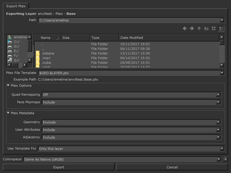 Exporting a Ptex Channel or Layer